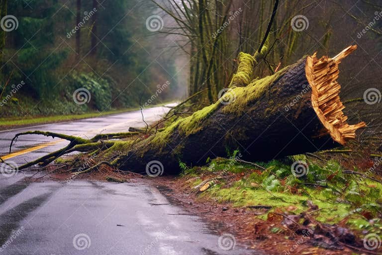 Road Sign Warning about Fallen Tree Ahead Stock Illustration ...
