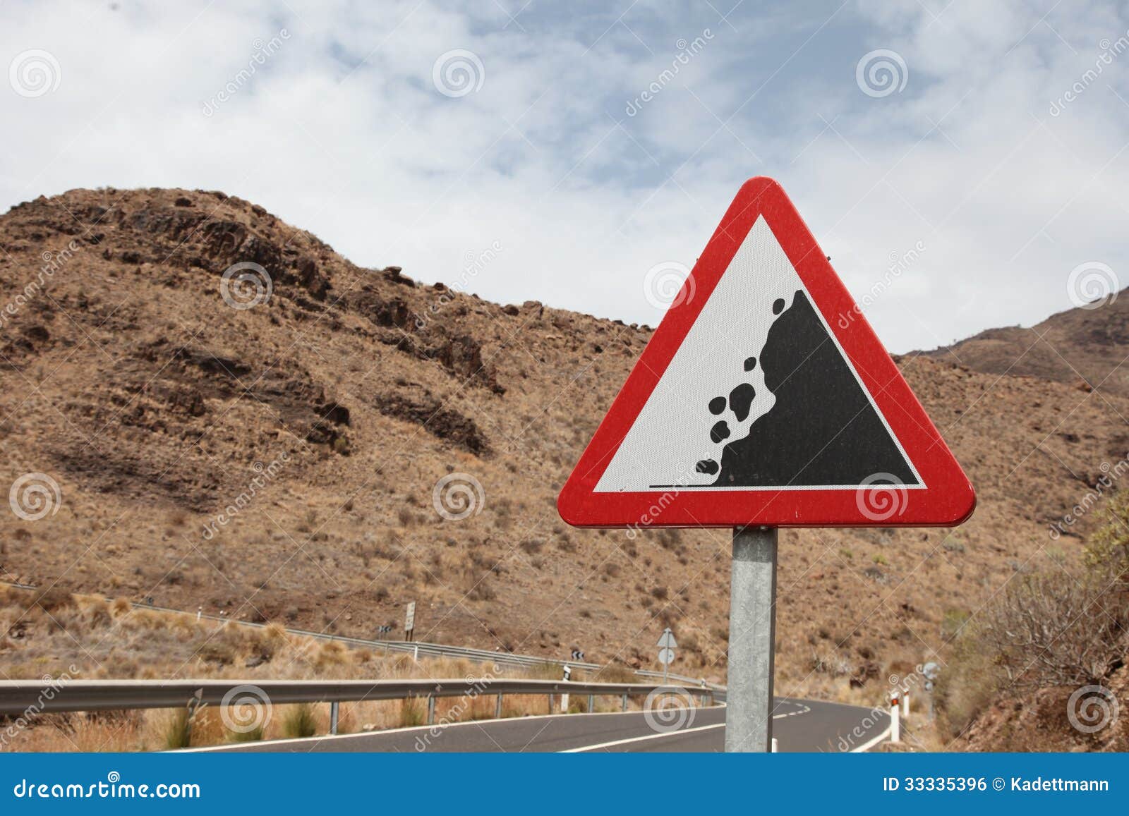 Road Sign Warning of Falling Rocks in Spain Stock Photo - Image of ...