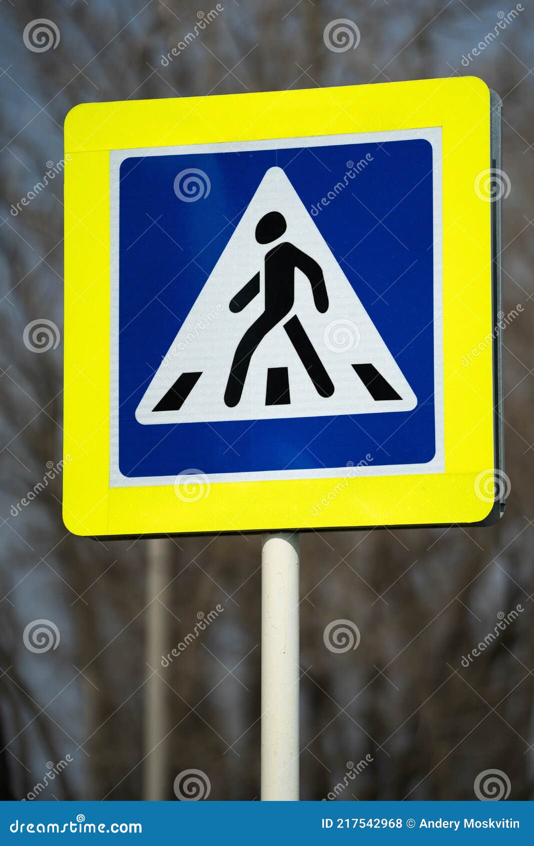 Road Sign Warning Pedestrian Crossing Stock Photo - Image of design ...