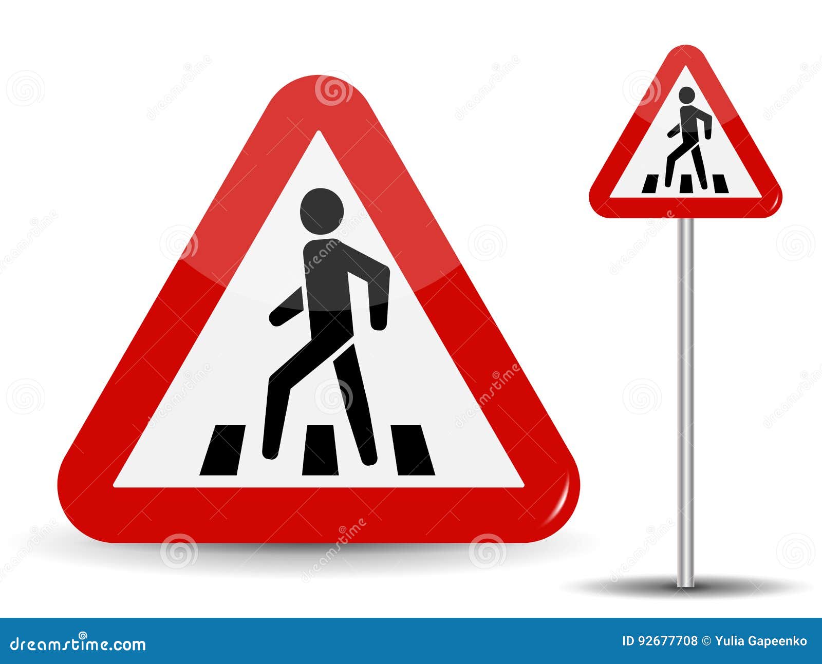 Road Sign Warning. in Red Triangle Man at Pedestrian Crossing. Vector ...