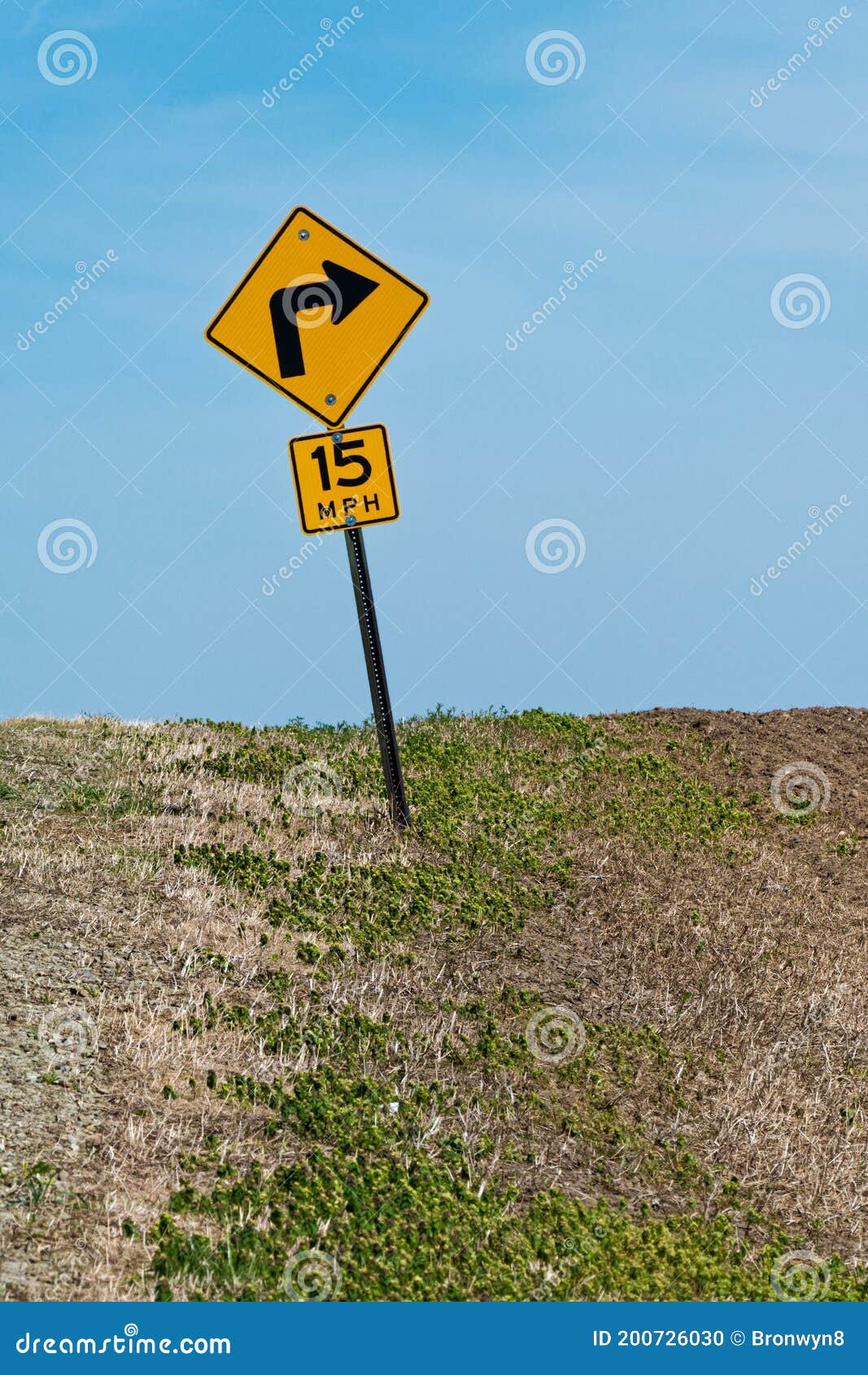 Road Sign Warning at the Top of a Hill Stock Photo - Image of ...