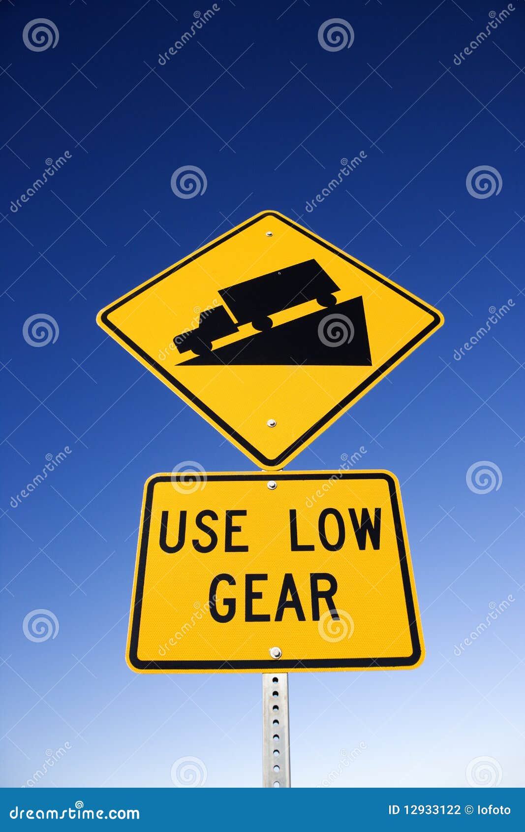 Road Sign with Warning for Trucks Stock Photo - Image of gear, yellow ...