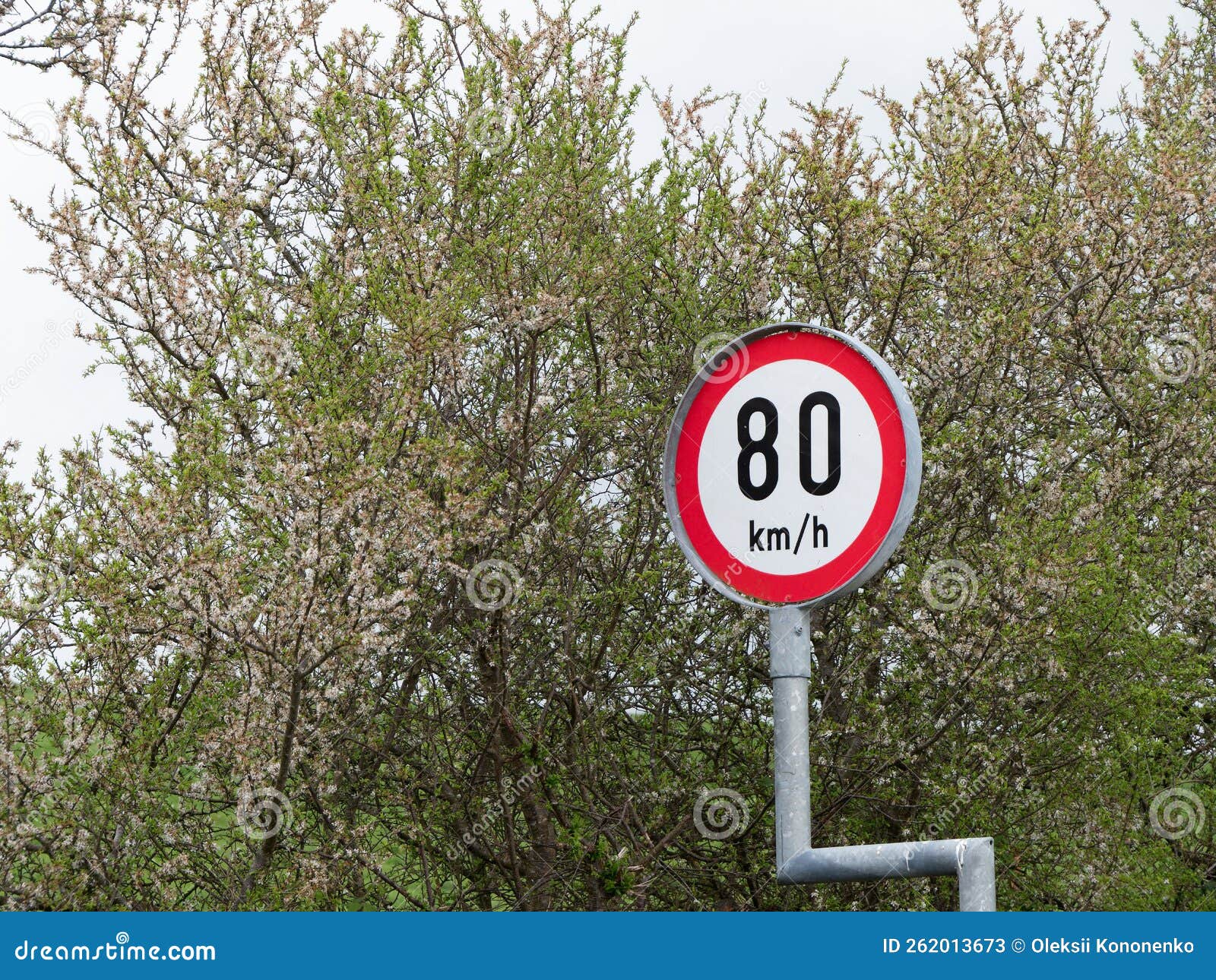 A Road Sign Warns of a Speed Limit of 80 Kmh. a Road Sign on the ...