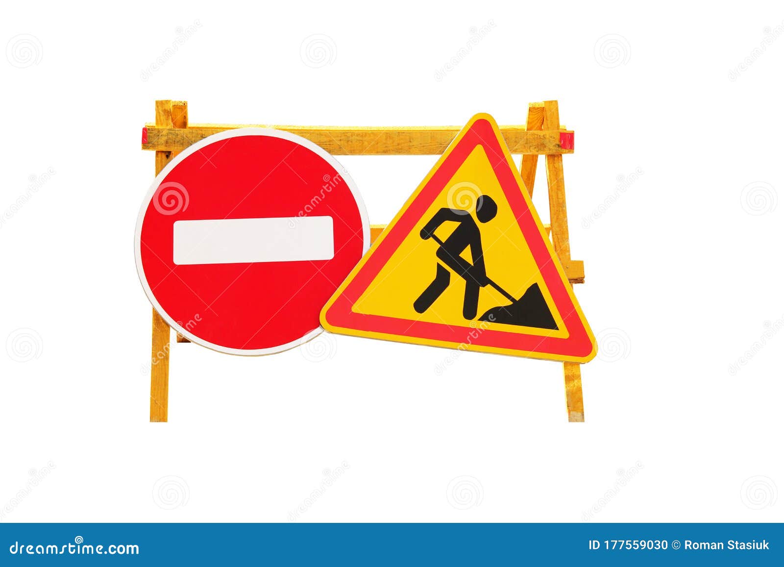 Road Sign on a White Background. Work Repair Sign Stock Photo - Image ...