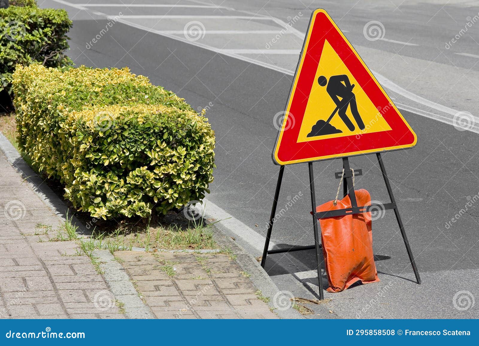 Road Sign for Works in a Road Construction Site Stock Photo - Image of ...