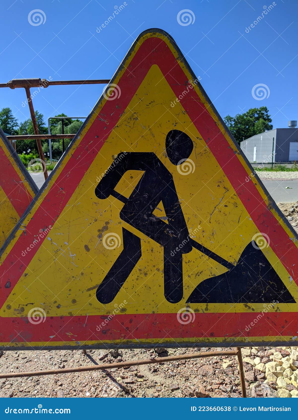 Road Sign Road Works. Road Sign Warning that Work is in Progress. Stock ...