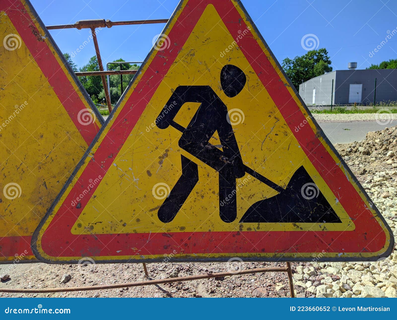 Road Sign Road Works. Road Sign Warning that Work is in Progress. Stock ...