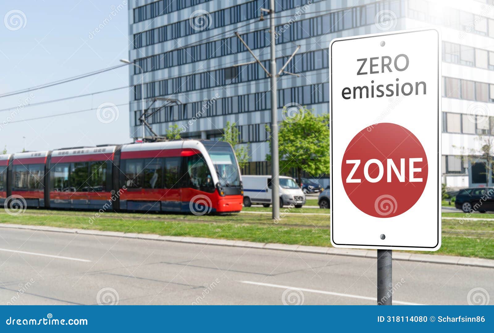 Road Sign Zero Emission ZONE. Clean Mobility Concept Stock Photo ...