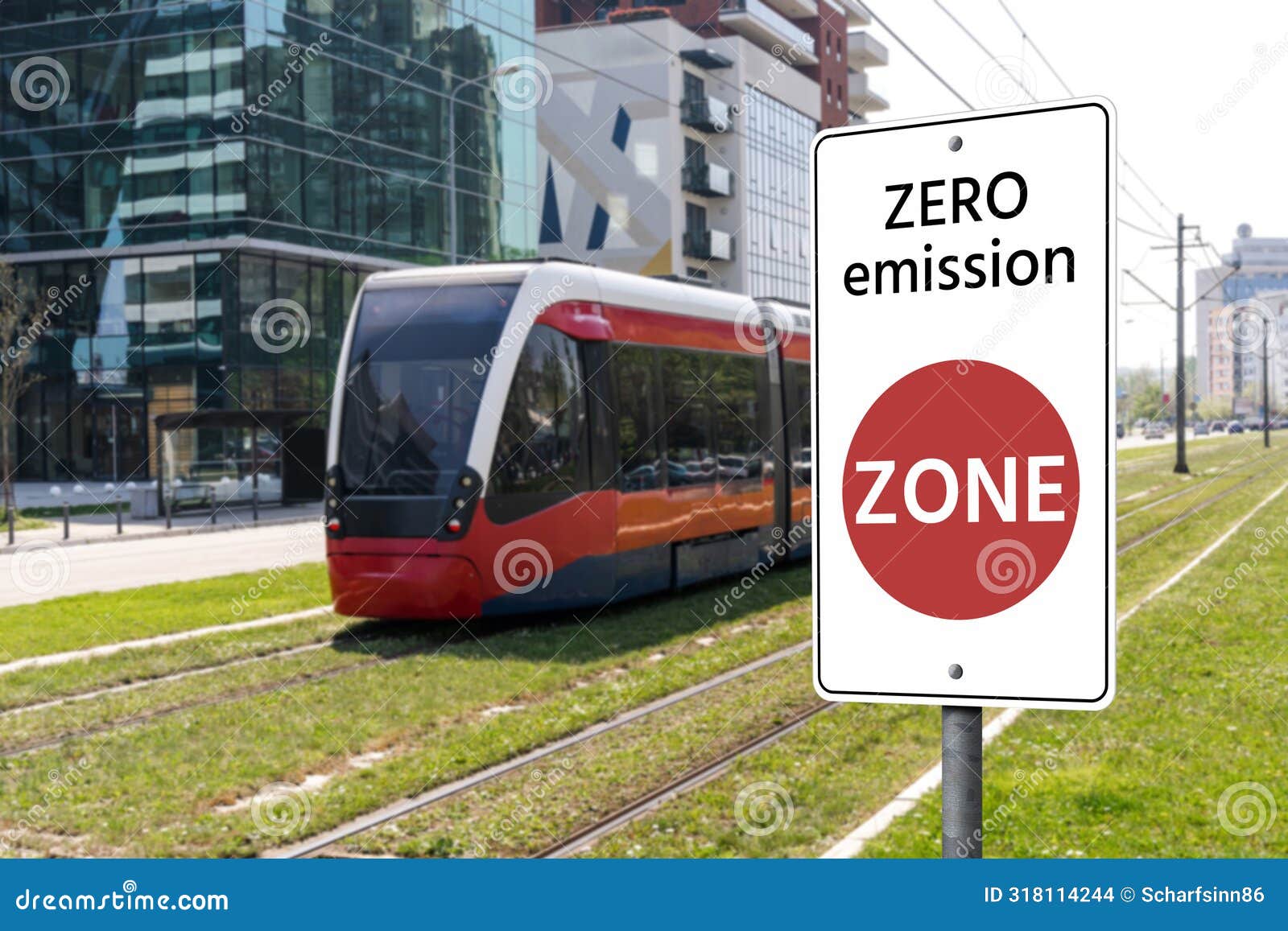 Road Sign Zero Emission ZONE. Clean Mobility Concept Stock Photo ...