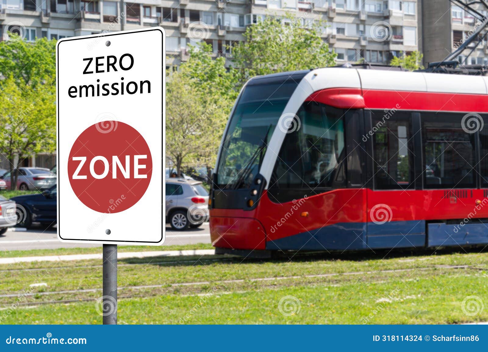 Road Sign Zero Emission ZONE. Clean Mobility Concept Stock Photo ...