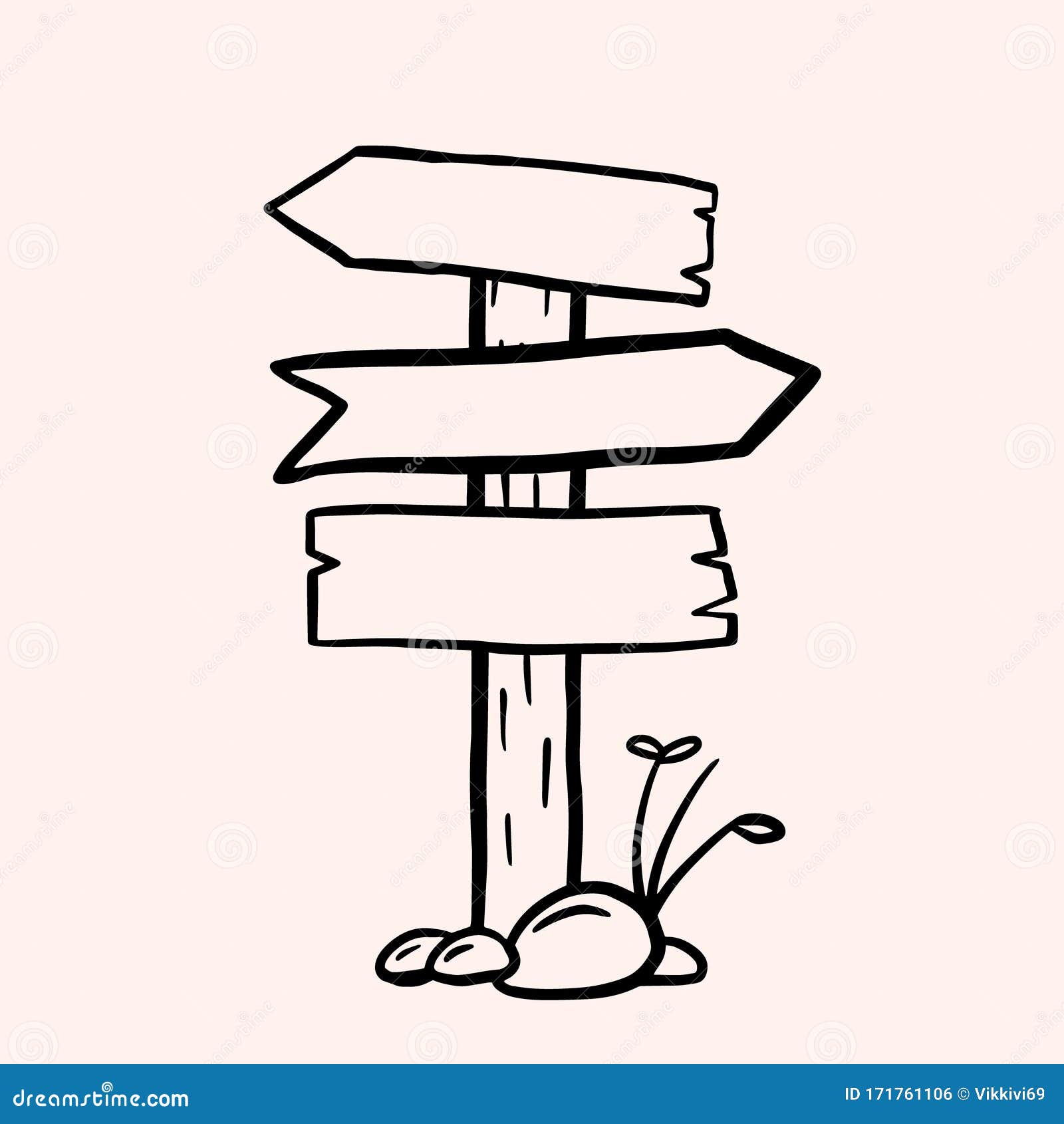 Road Signpost. Vector Linear Illustration. Doodle Style Drawing. Stock ...