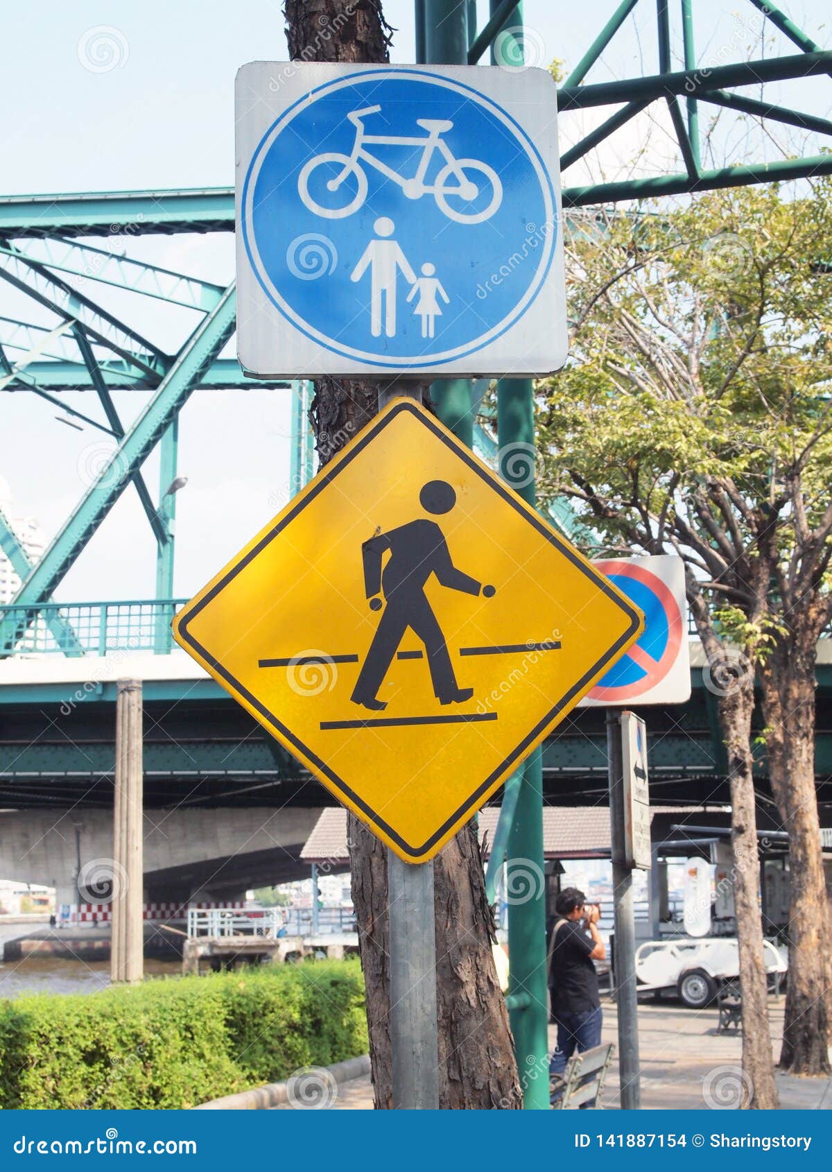 Road Signs for Bike and Foot Path Editorial Stock Image - Image of ...
