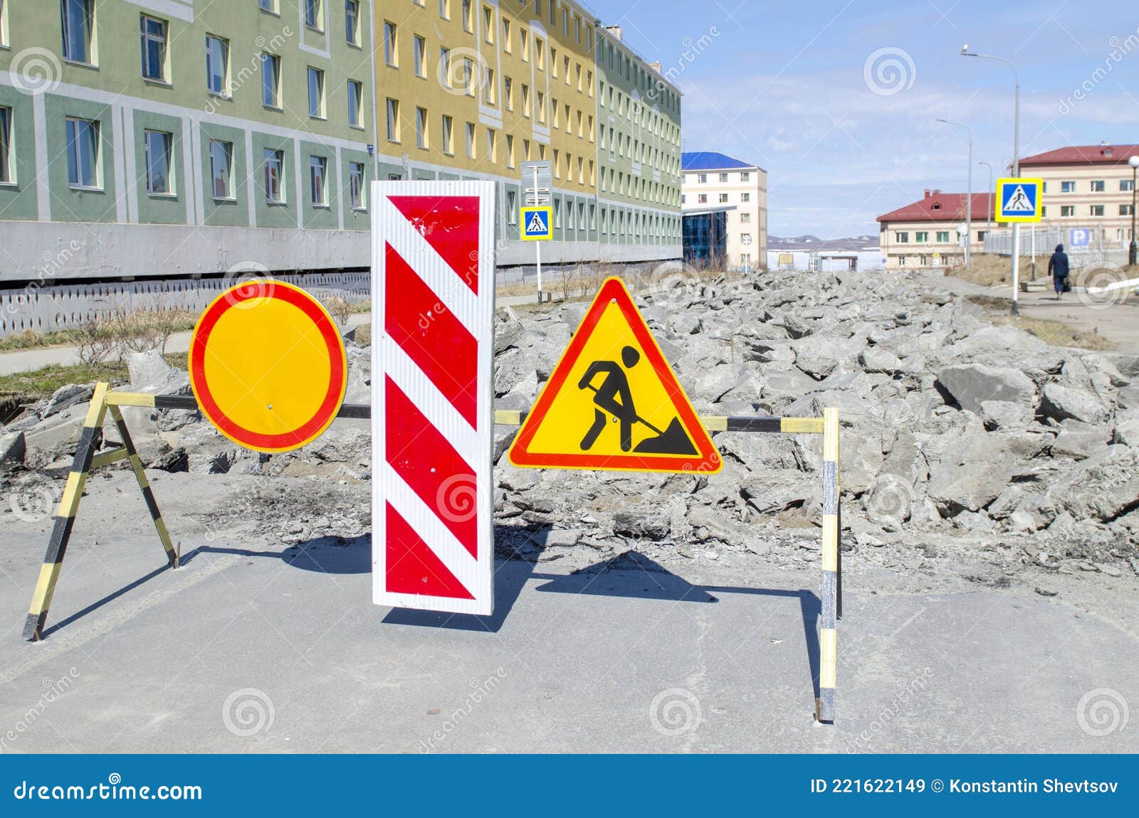 Road Signs at the Construction Site Stock Image - Image of pavement ...