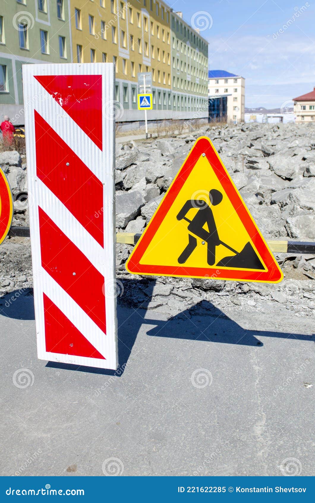 Road Signs at the Construction Site Stock Image - Image of industry ...