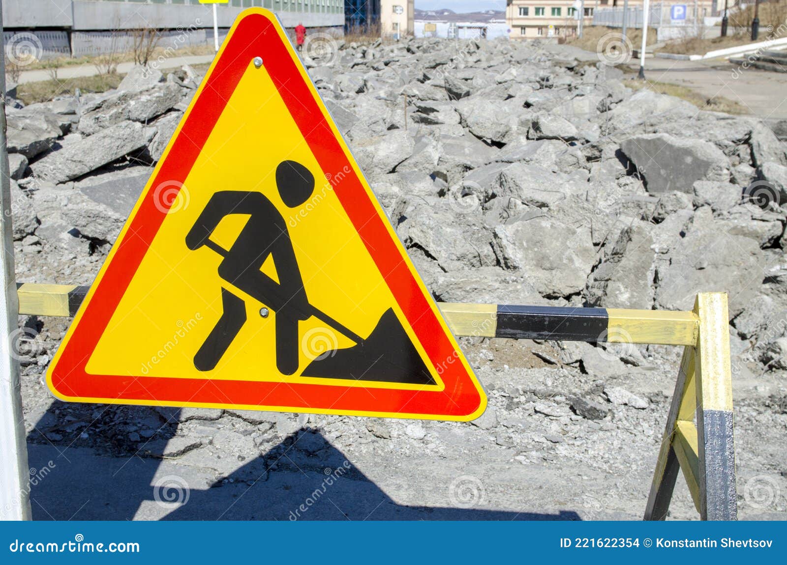 Road Signs at the Construction Site Stock Photo - Image of road ...
