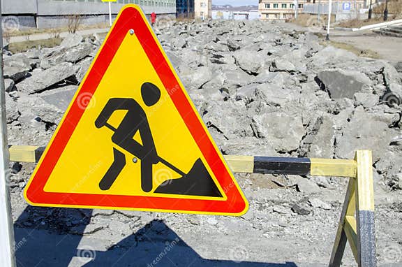 Road Signs at the Construction Site Stock Photo - Image of road ...