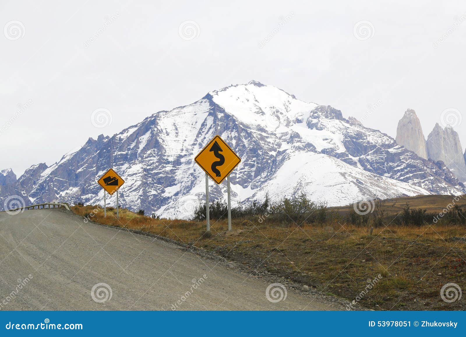 Road Signs at the Curved Mountain Road Stock Image - Image of mount ...