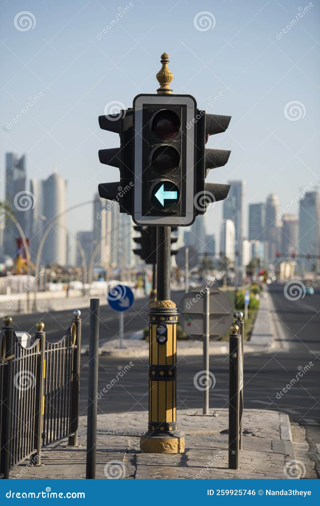 Road signs in Doha. stock photo. Image of transportation - 259925746