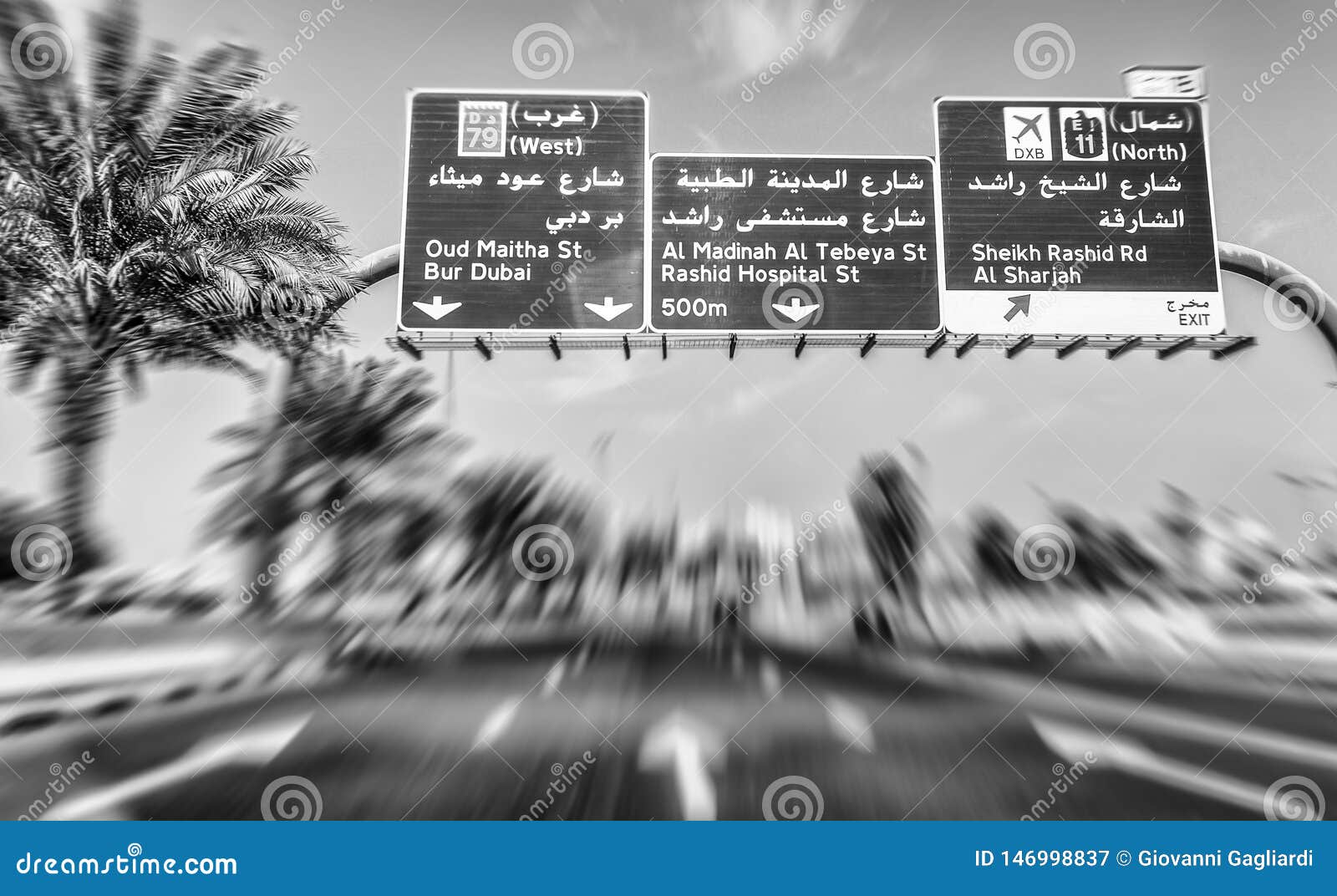 Road signs in Dubai, UAE stock image. Image of sign - 146998837