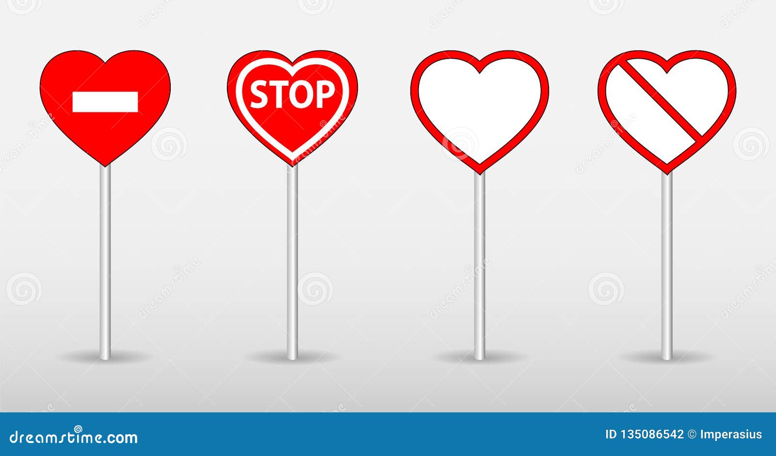 Road Signs Heart Shape. 4 Pieces on Grey Background Stock Vector ...