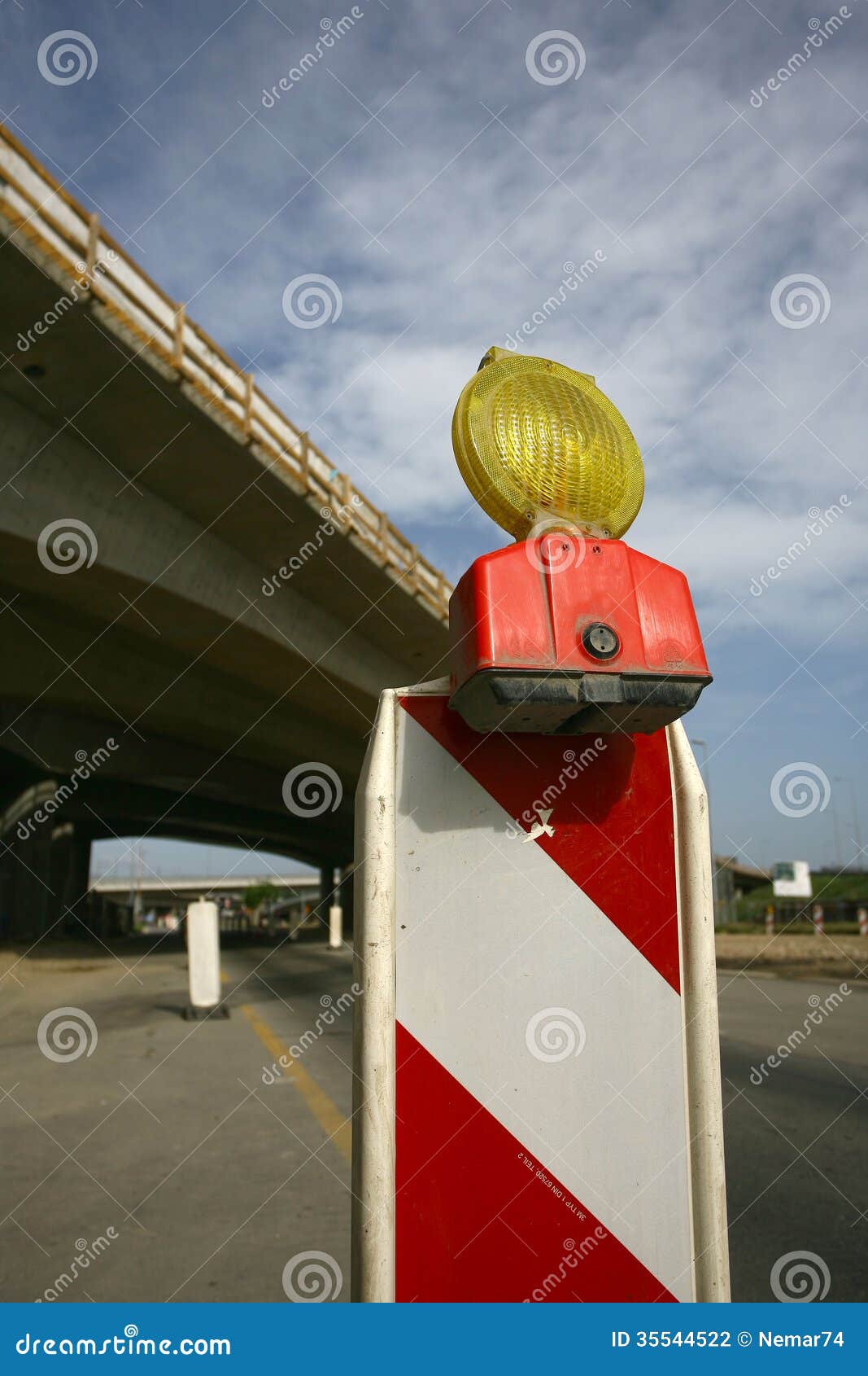 Road Signs in a Highway on Reconstruction Stock Photo - Image of ...