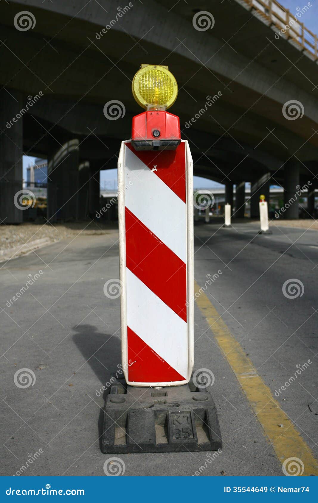 Road Signs in a Highway on Reconstruction Stock Image - Image of block ...