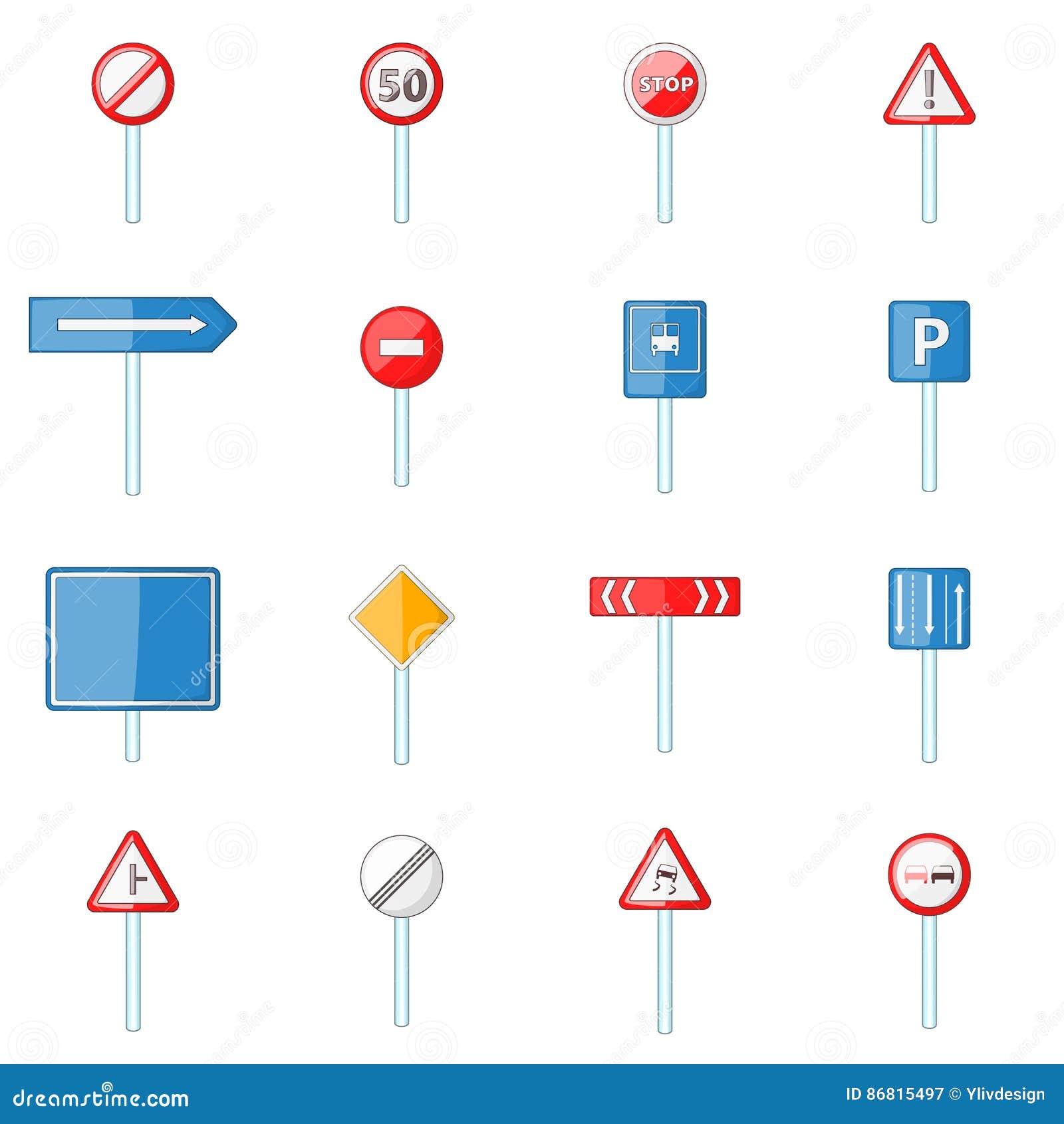 Road Signs Icons Set, Cartoon Style Stock Vector - Illustration of ...
