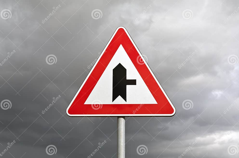 Intersection Right. Danger Road Sign Stock Image - Image of signal ...
