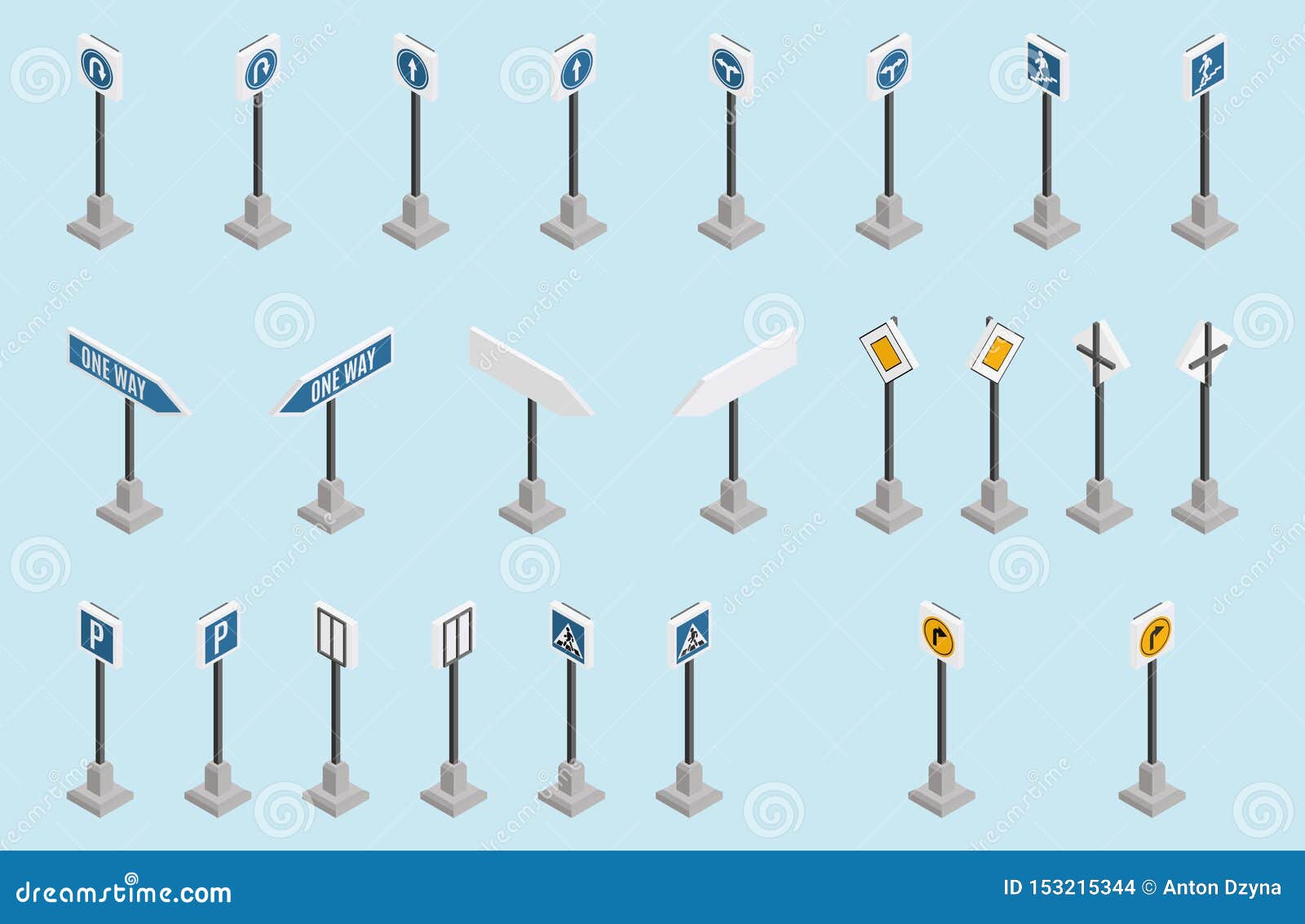 Road Signs Isometric Selection Light Background Stock Illustration ...