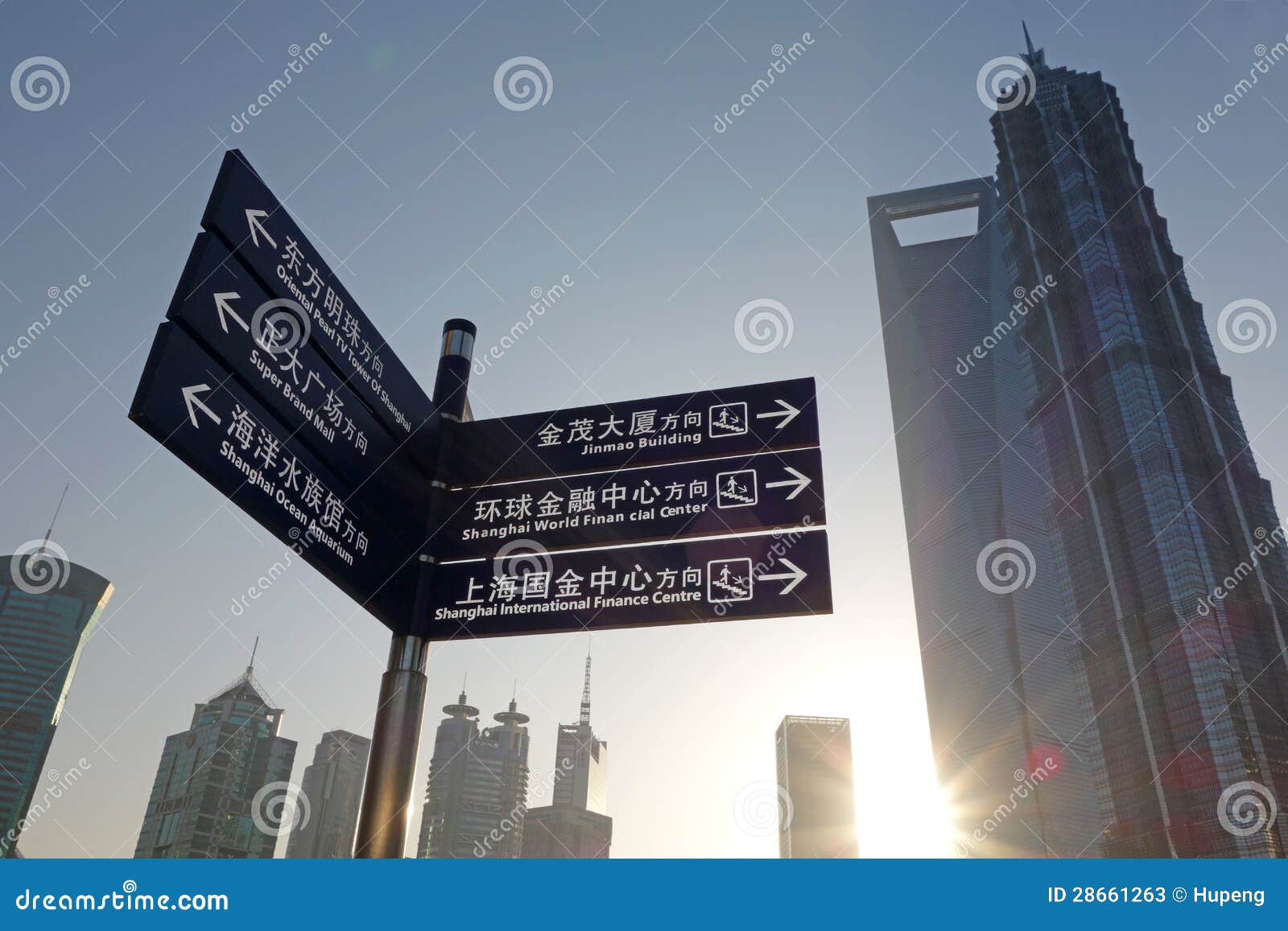 Road Signs with Modern Buildings in Shanghai Editorial Stock Photo ...