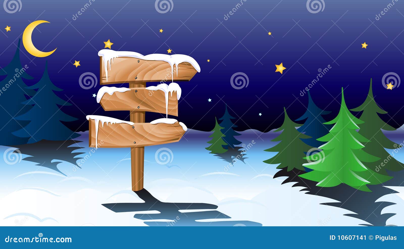 Road Signs In The Night Forest Cartoon Vector | CartoonDealer.com #10607141