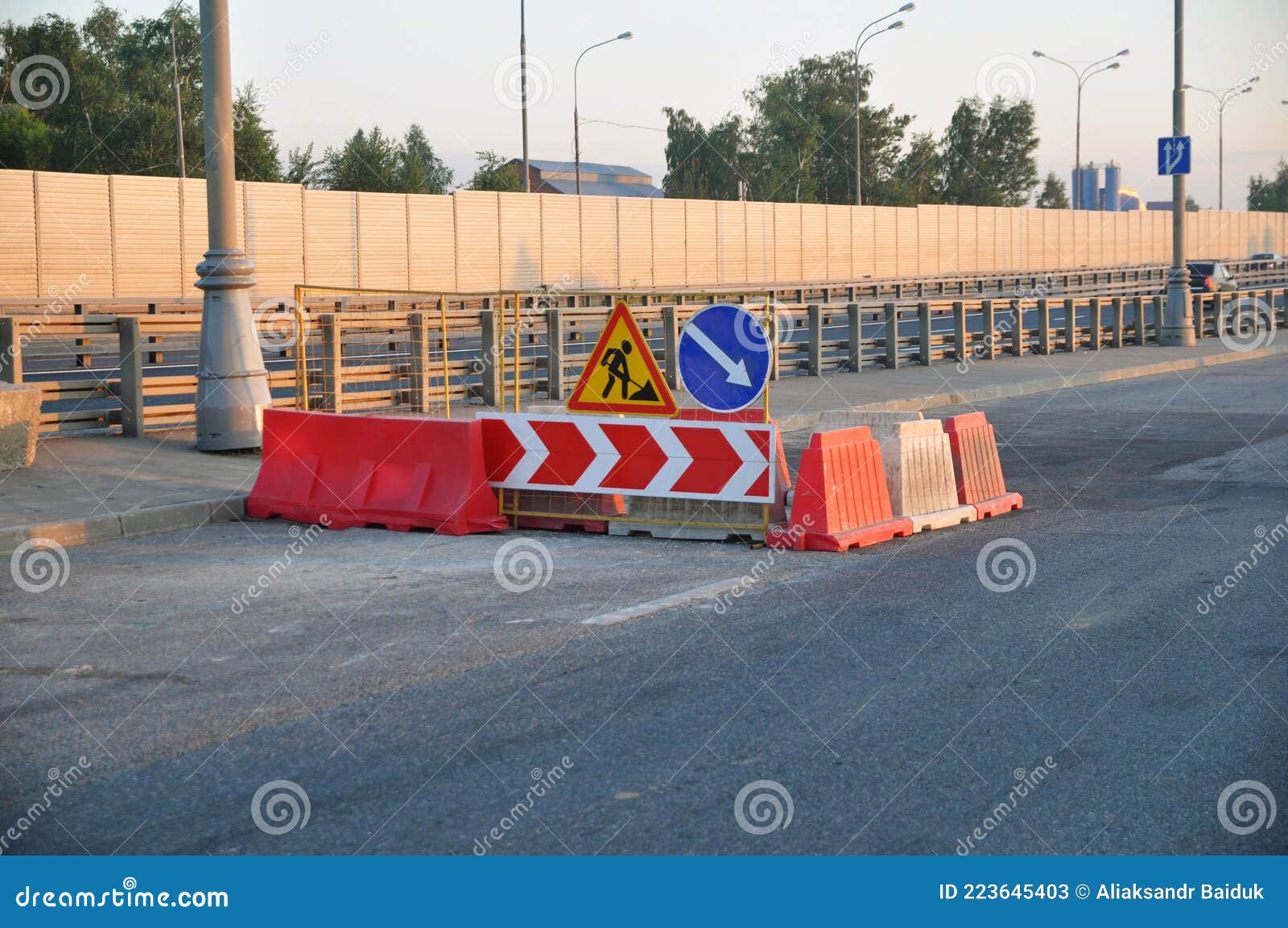 Road Signs Repair Work, Bypass Obstacles on the Right Stock Image ...