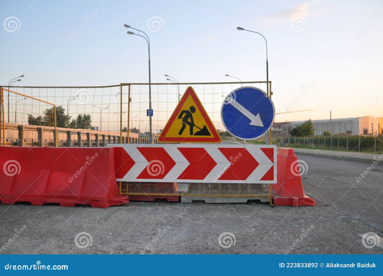 Road Signs Repair Work, Bypass Obstacles on the Right Stock Photo ...
