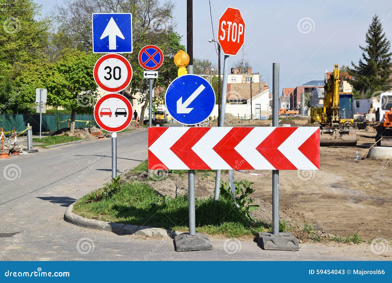 Road Signs at the Road Construction Stock Image - Image of lane ...