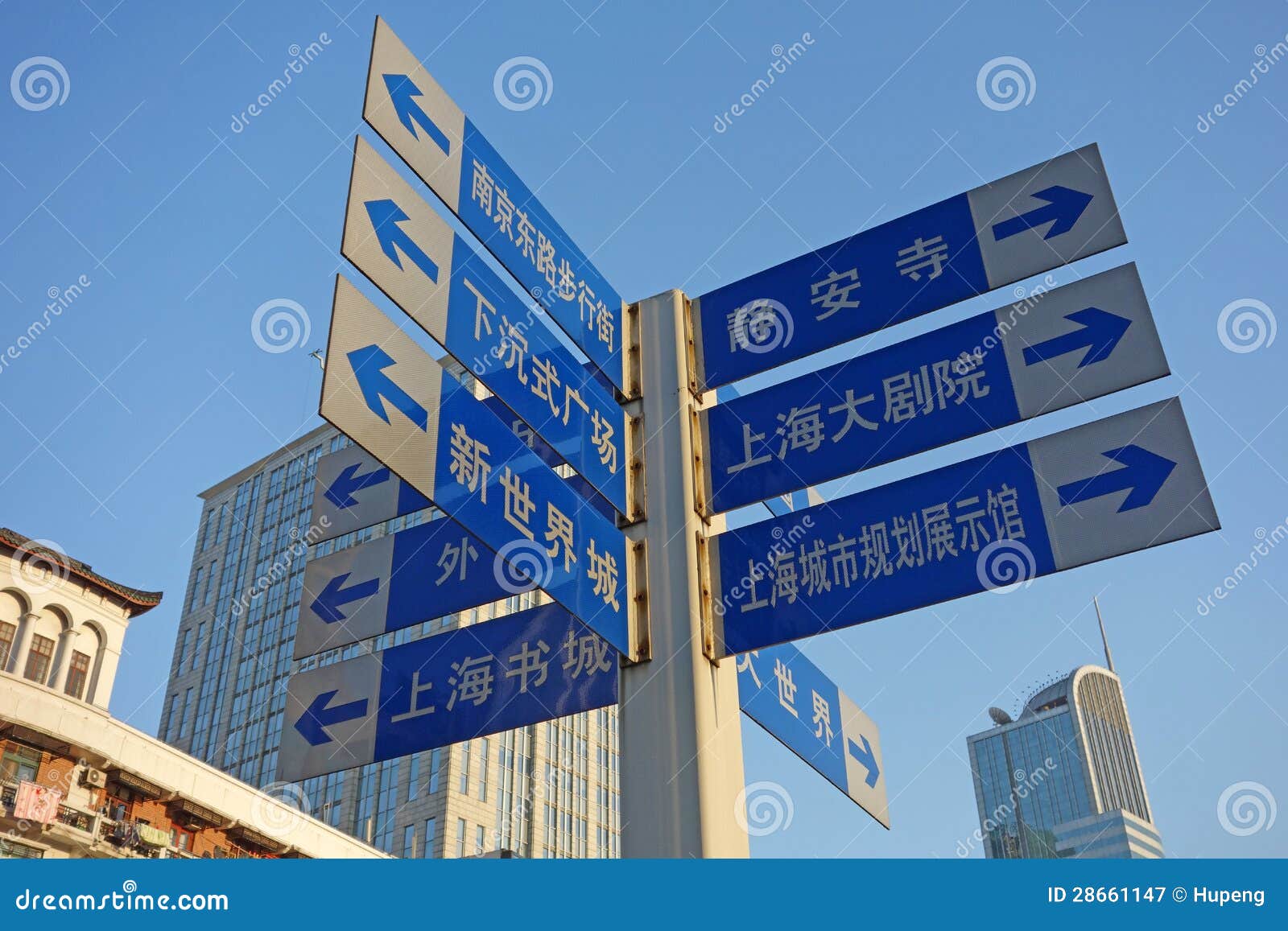 Road signs in shanghai editorial photography. Image of building - 28661147