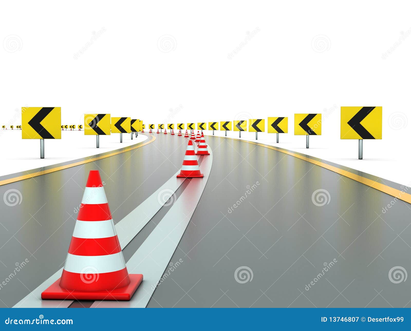 Road with Signs and Traffic Cones Stock Illustration - Illustration of ...
