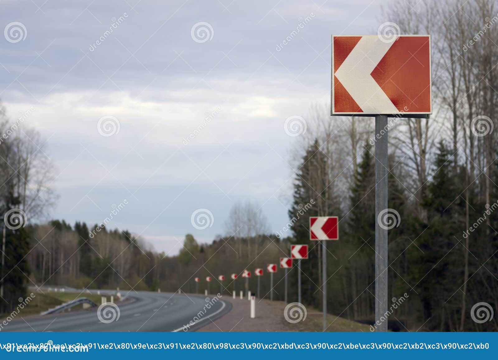 Road Signs Turning Left, Sharp Turn of the Road Stock Photo - Image of ...