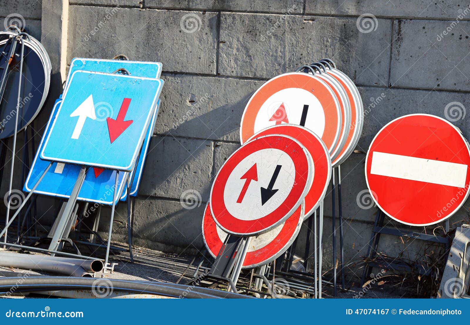 Road Signs in a Warehouse of Construction Company Stock Image - Image ...