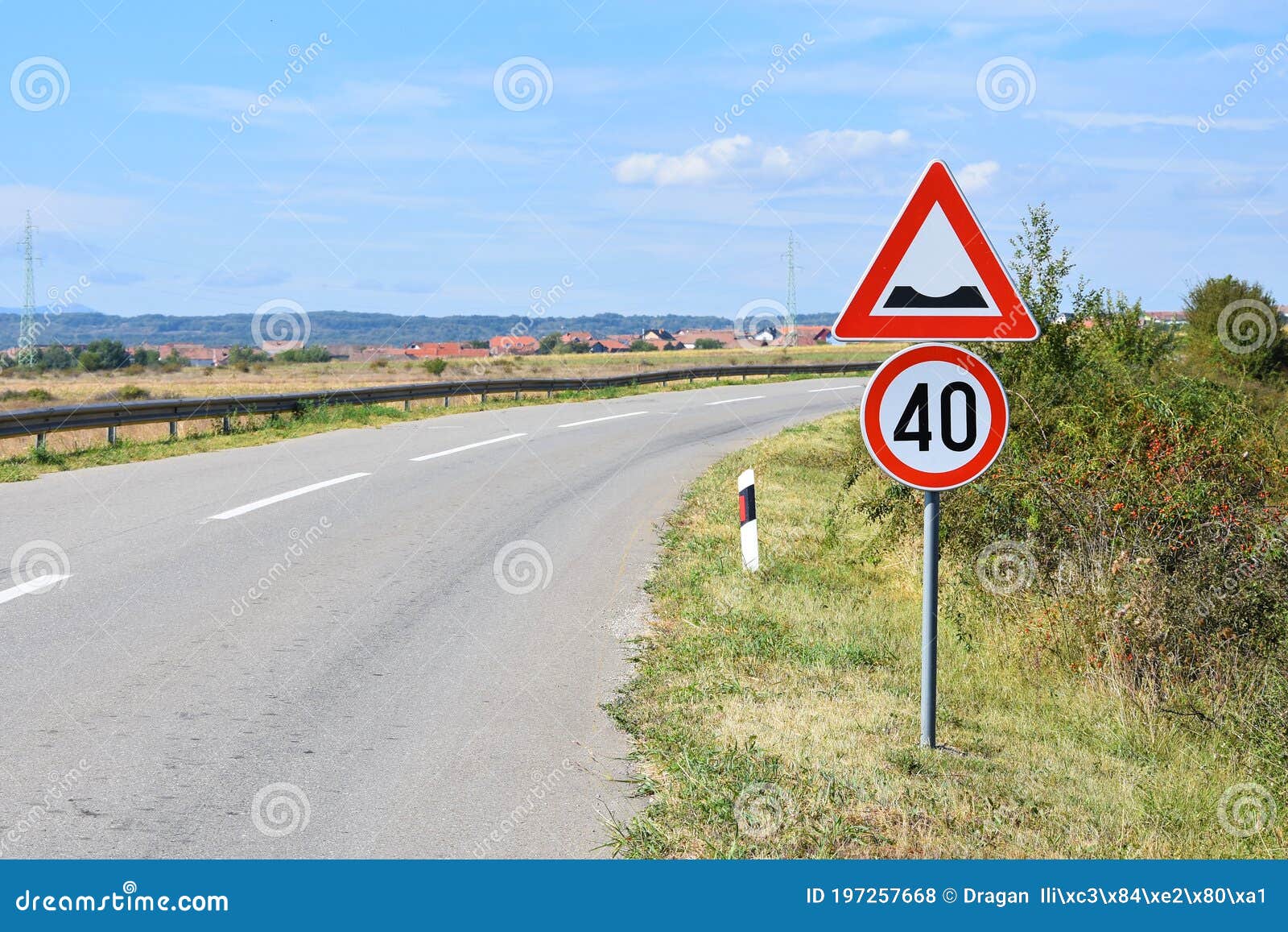Road Signs that Warn Drivers of Maximum Speed and Dent on the Road ...