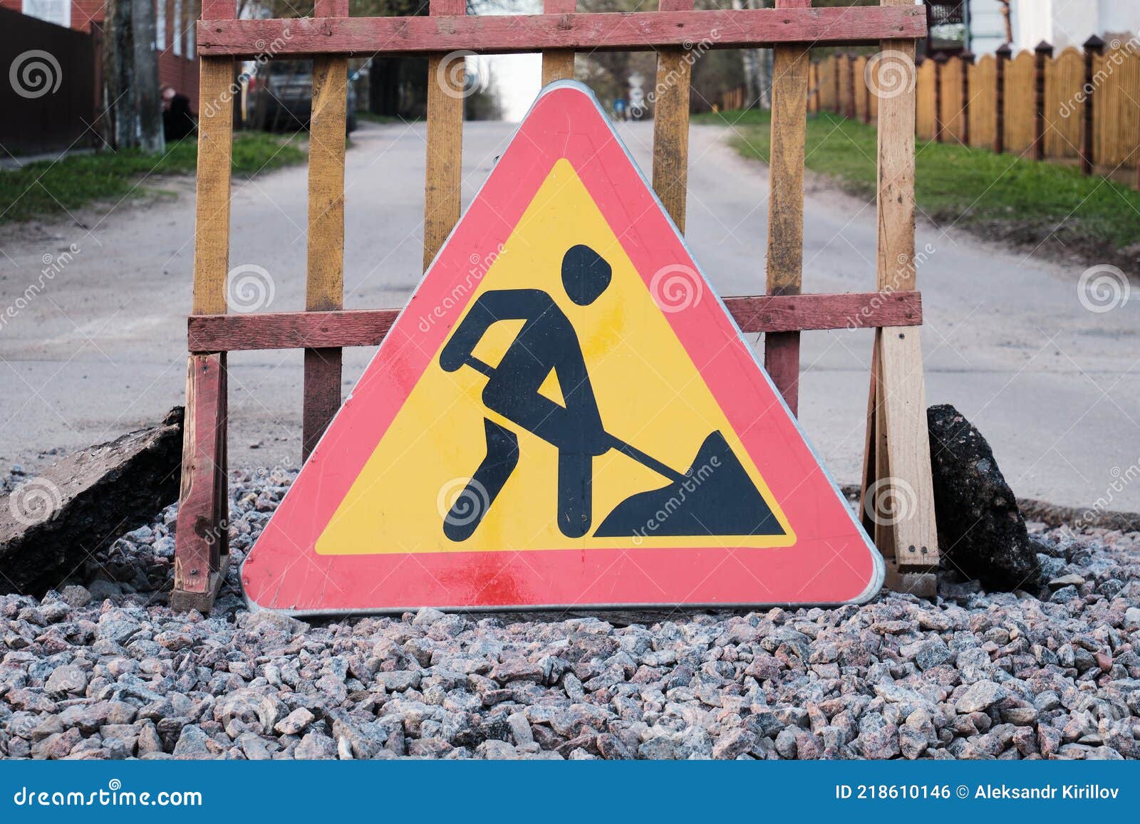 Road signs. Road works stock photo. Image of close, isolated - 218610146