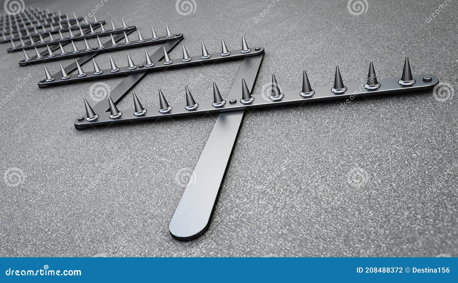 Road Spike or Tire Trap on Asphalt Background. 3D Illustration Stock ...