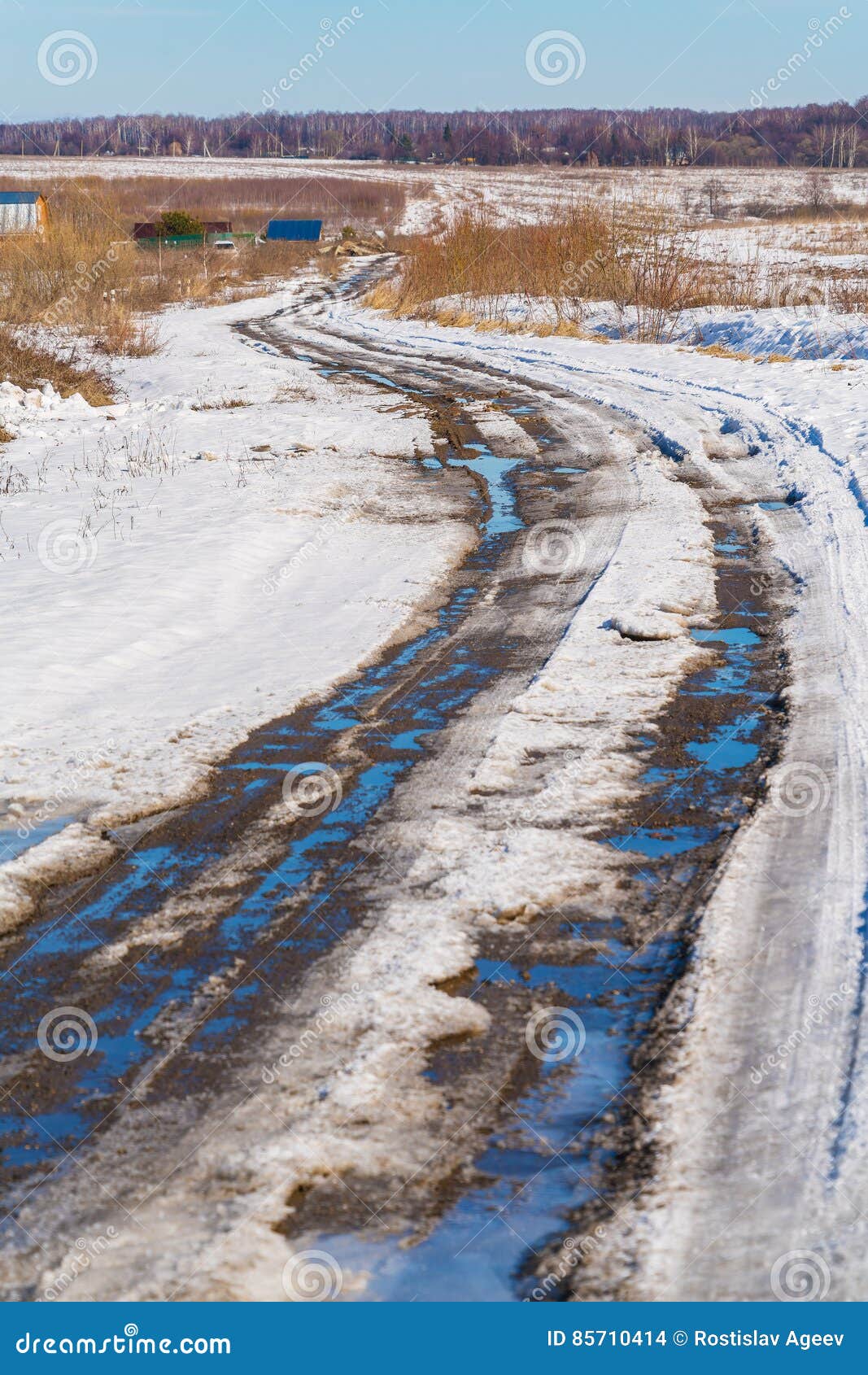 The Road during the Spring Thaw with Mud Stock Photo - Image of danger ...