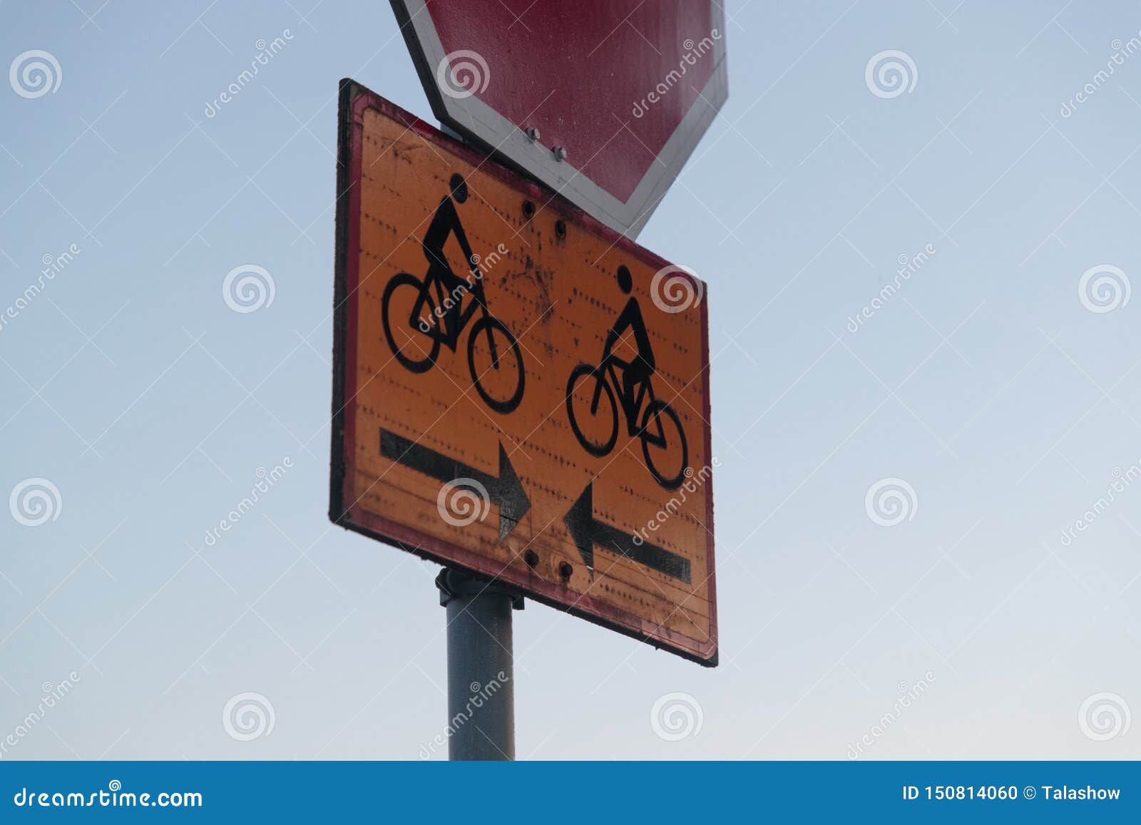 Road Stop Sign and Cyclist Traffic Stock Photo - Image of cross, lane ...