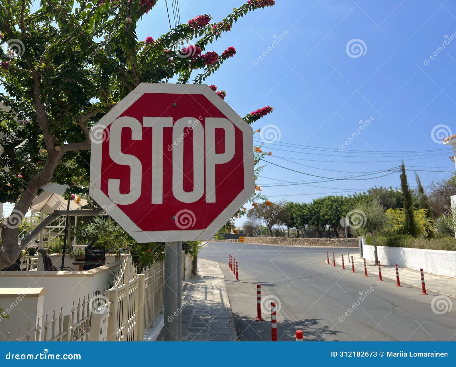 Road stop sign in Cyprus. stock image. Image of message - 312182673