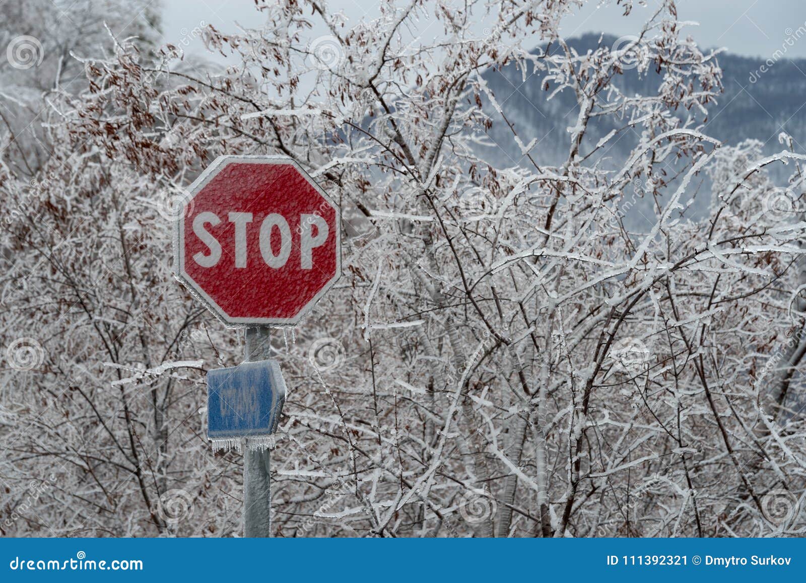Road Stop Sign after Ice Storm Stock Image - Image of snowy, glazed ...