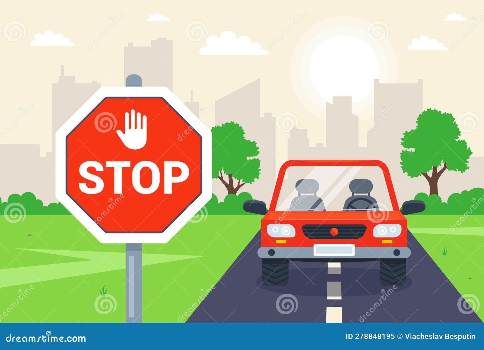 Road Stop Sign on the Track. Stock Vector - Illustration of street ...