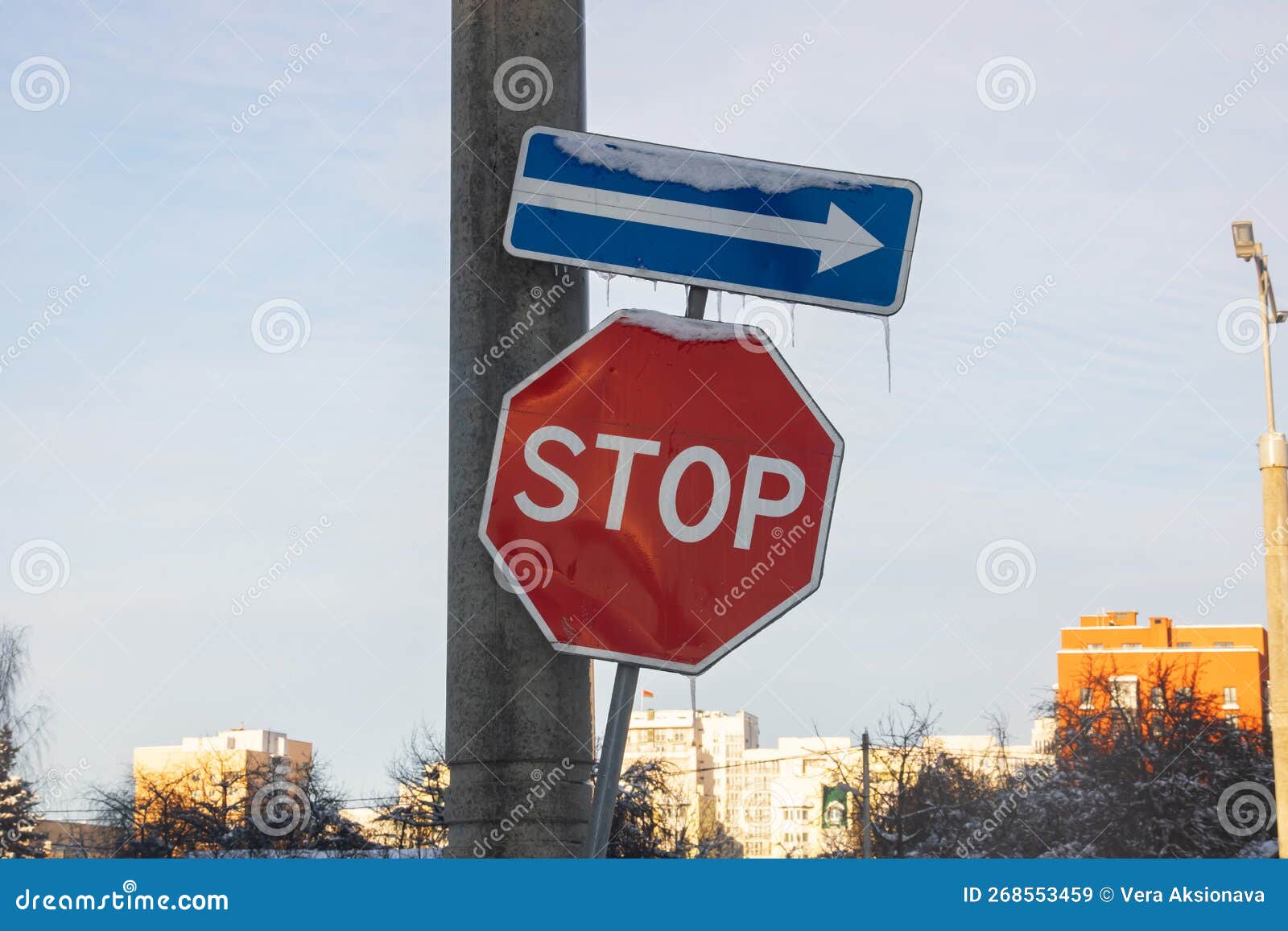 Road Stop Signs and Post Arrow Closeup Stock Image - Image of sign ...
