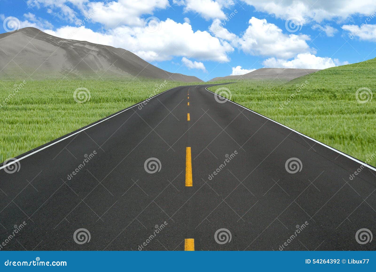 Road Straight Curve Fields Landscape Stock Photo - Image of freeway ...