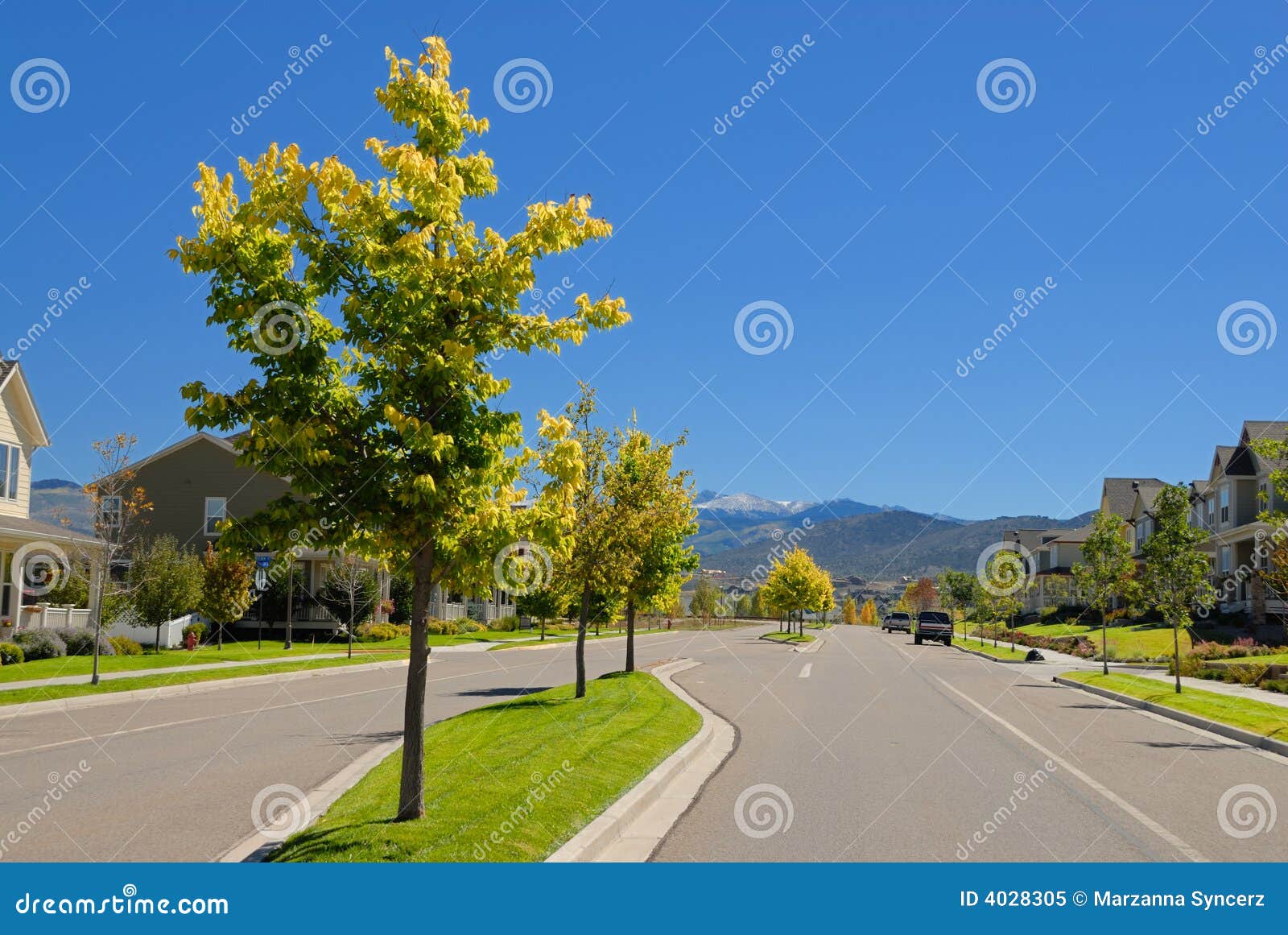 Road in Suburban Neighborhood Stock Image - Image of mountainous ...