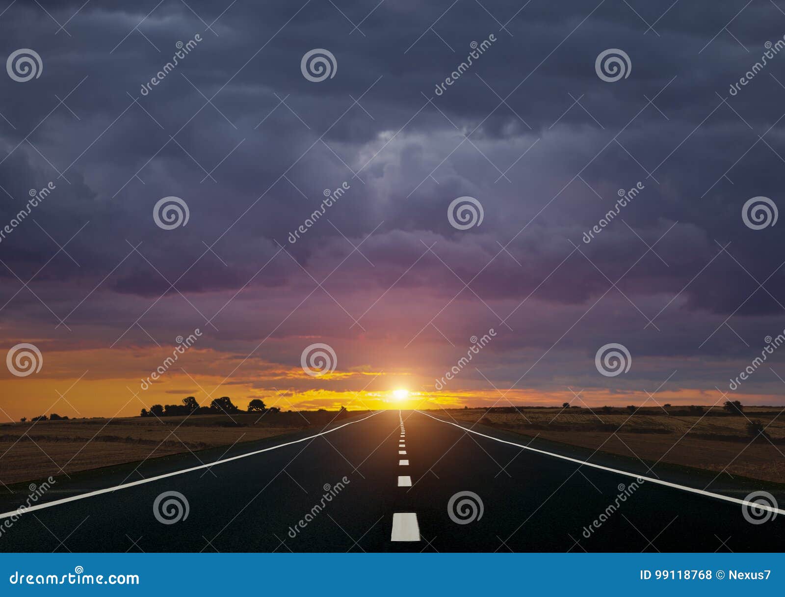 The road and sunrise stock photo. Image of highway, road - 99118768